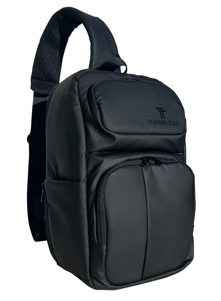 TRAVELERTODD 12L Anti theft Sling Backpack With RFID Pocket 13" Laptop Sleeve, A Modern Black Backpack, The #1 Sling Bag for EDC use and Travel