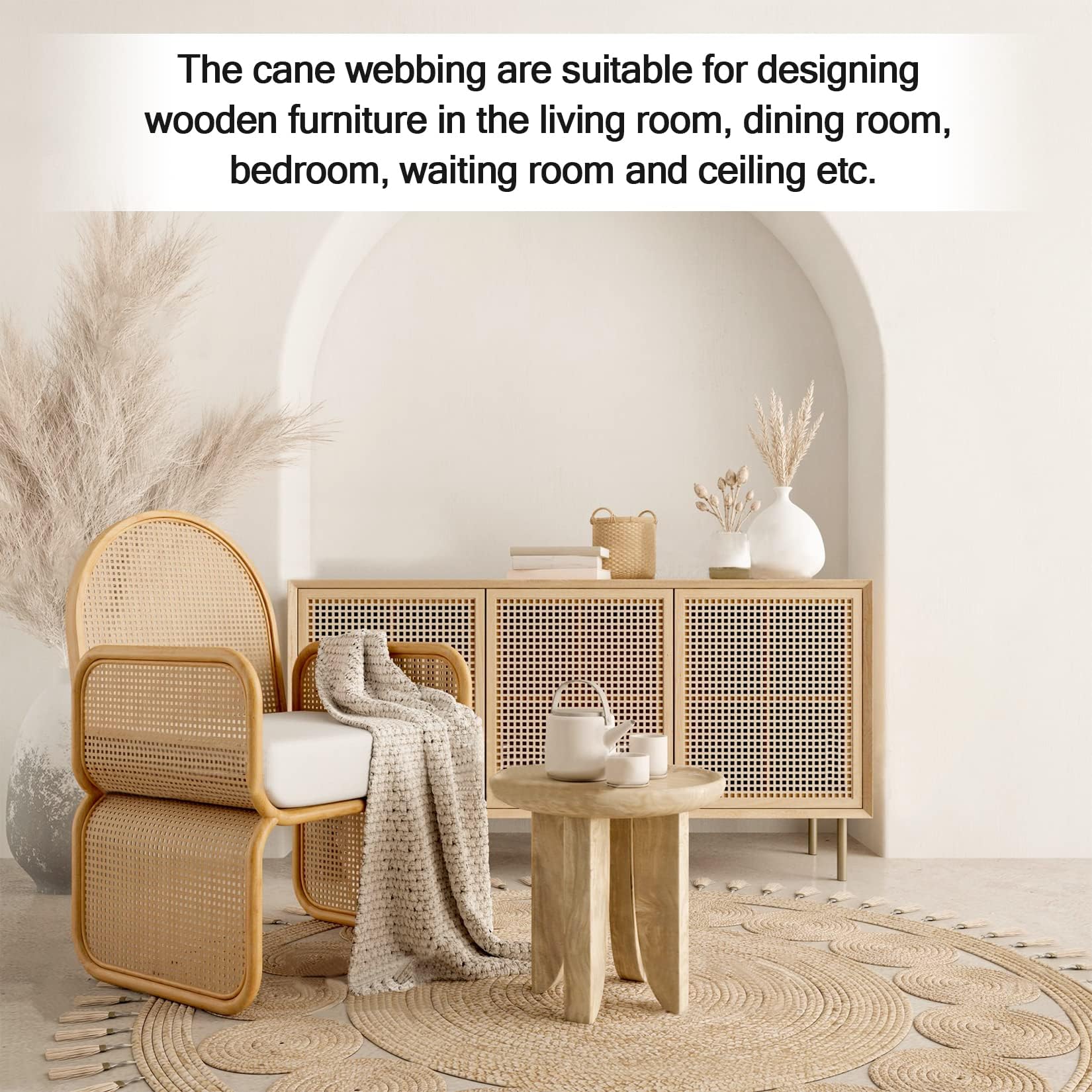 Cane Webbing Roll Rattan Webbing - Caning Material for Chairs Sukh 18 Inch Wide Cane Webbing Woven Open Mesh Cane Rattan Natural Cane Webbing Sheet for Chairs,Cabinet 3.3 FEET