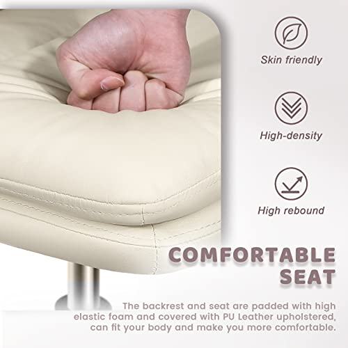 LEMBERI PU Leather Armless Office Desk Chair No Wheels,Criss Cross Legged Home Office chairs, Wide Padded Swivel vanity chair,120°Rocking Mid Back Ergonomic Computer Task Chair for Make Up,Small Space
