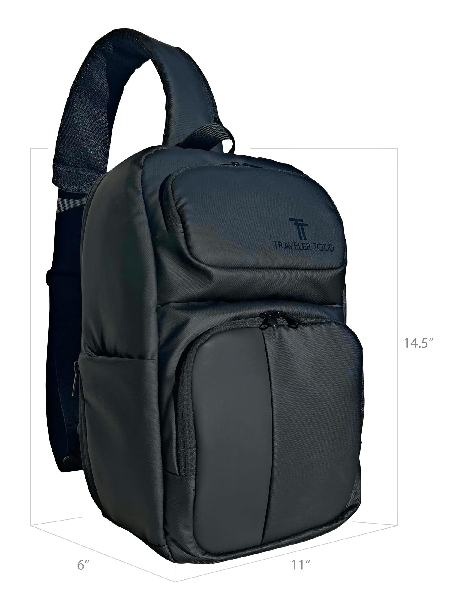 TRAVELERTODD 12L Anti theft Sling Backpack With RFID Pocket 13" Laptop Sleeve, A Modern Black Backpack, The #1 Sling Bag for EDC use and Travel