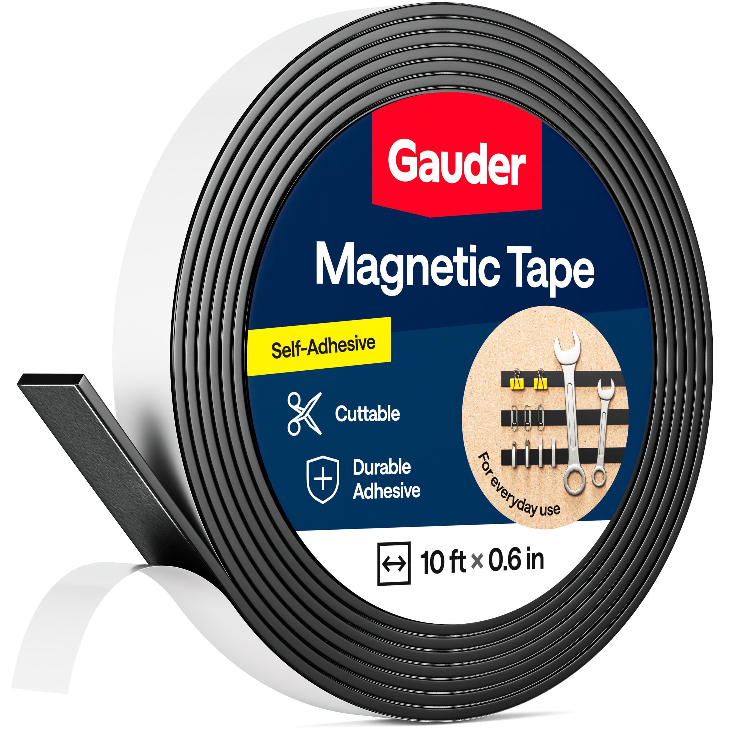 GAUDER Magnetic Tape Self Adhesive (0.6 Inch x 10 Feet) | Magnetic Strips with Adhesive Backing | Magnet Roll