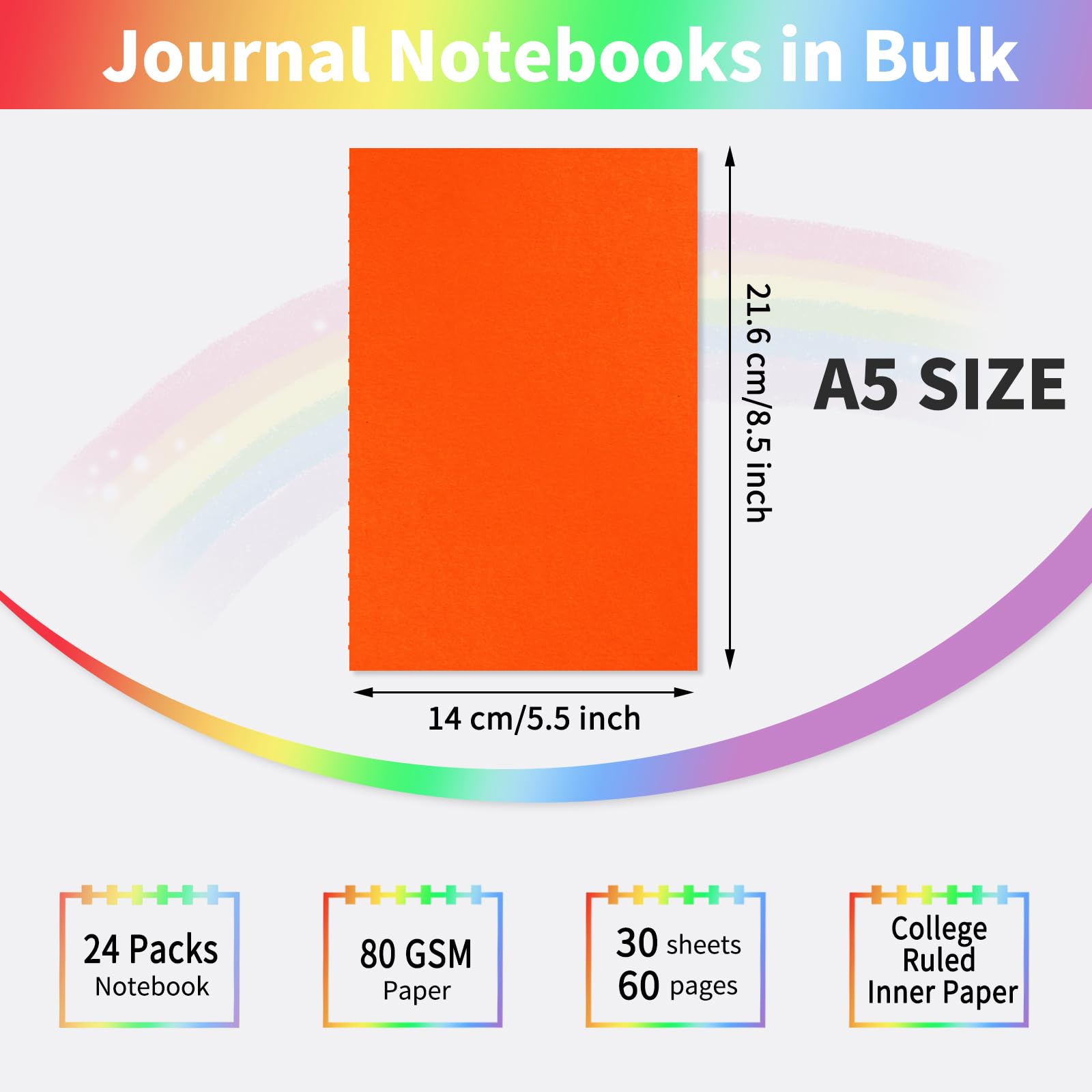 EOOUT 24pcs Colored Journal Notebooks Bulk, 5.5" X 8.5" Ruled Lined Journal, Soft Cover, 60Pages, for Gifts, Kids, Office, School Supplies