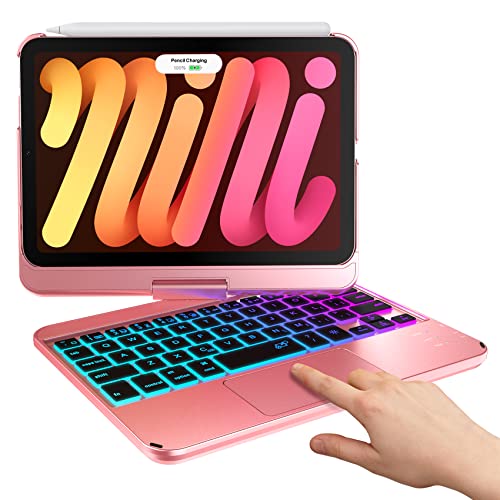 typecase Touch Keyboard for iPad Mini 6 Keyboard 2021: 10 Colors Backlit Keyboard for 8.3-inch iPad Mini 6th Generation, 360 Rotating Protective Case, Slim Wireless Keyboard Case (Rose Gold)