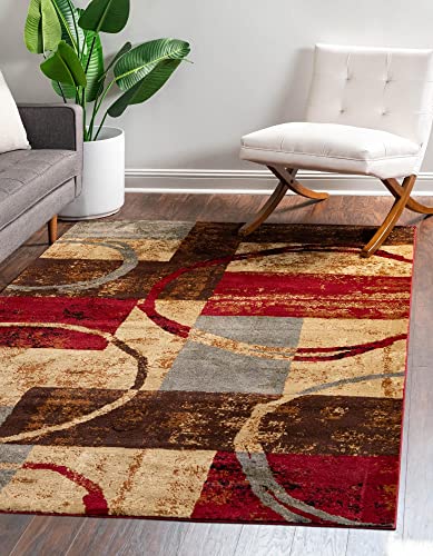 Unique Loom Barista Collection Modern, Abstract, Vintage, Distressed, Urban, Geometric, Rustic, Warm Colors Area Rug (5' 0 x 8' 0 Rectangular, Multi/Beige)