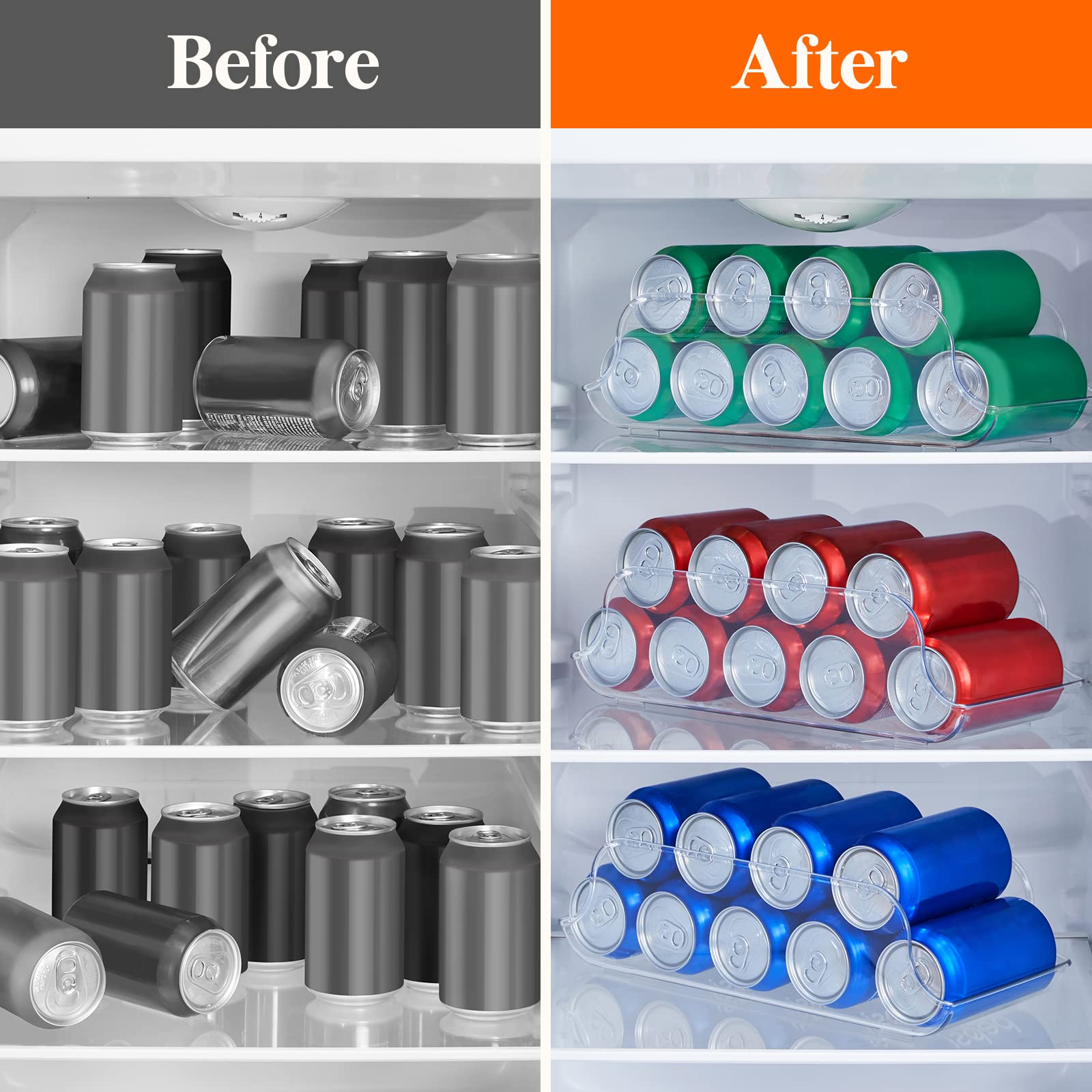 Lifewit 4pcs Soda Can Organizer for Refrigerator Kitchen Pantry Fridge Freezer Countertop Cabinet in Home, Office, Clear Plastic Beverage Drink Holder Rack, Each for 9 Pop Cans 355ml