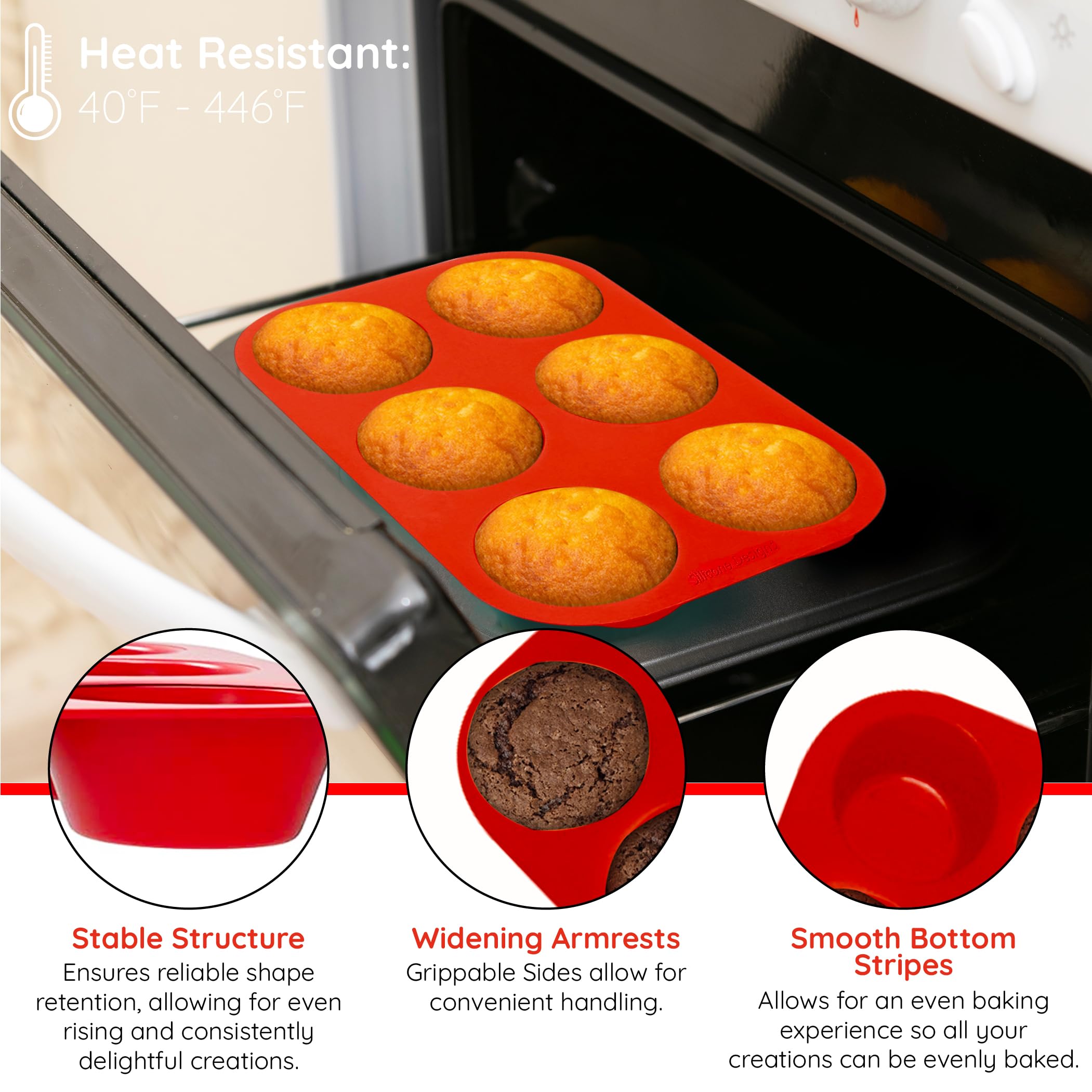 Silicone Texas Muffin Pans and Cupcake Maker, 6 Cup Large, Set of 2, Professional Use