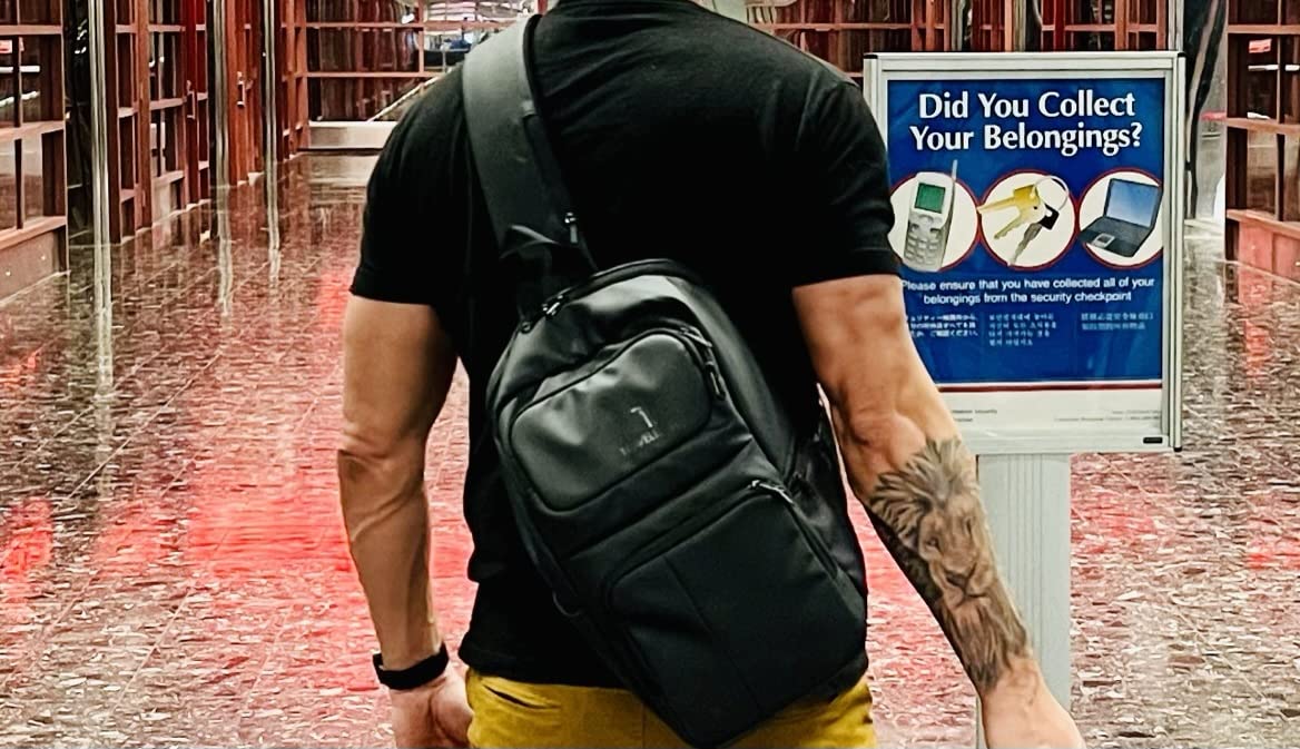 TRAVELERTODD 12L Anti theft Sling Backpack With RFID Pocket 13" Laptop Sleeve, A Modern Black Backpack, The #1 Sling Bag for EDC use and Travel