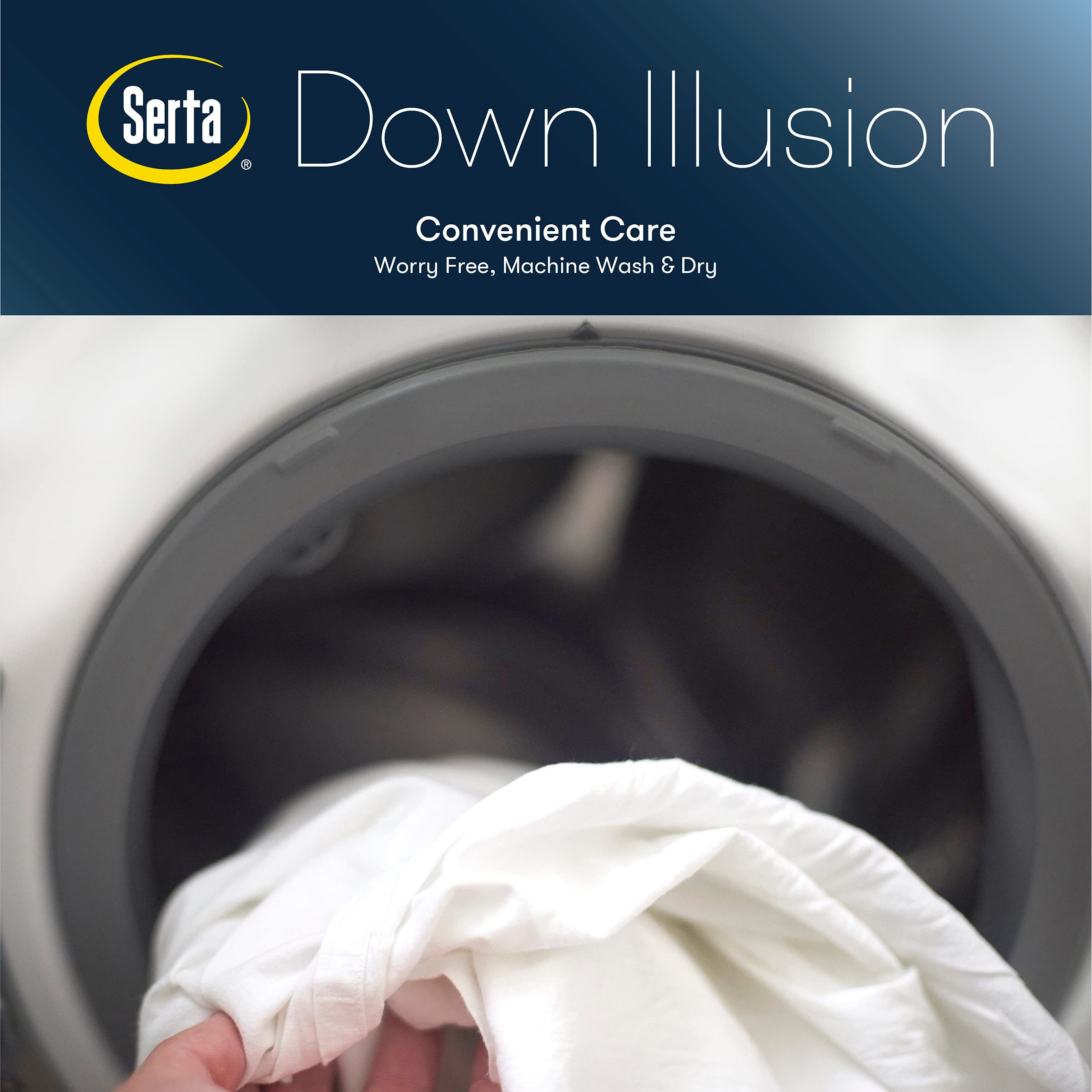 Serta Down Illusion Soft Hypoallergenic Soft/Medium Bed Pillows for Side, Stomach or Back Sleepers (2 Pack), King, White