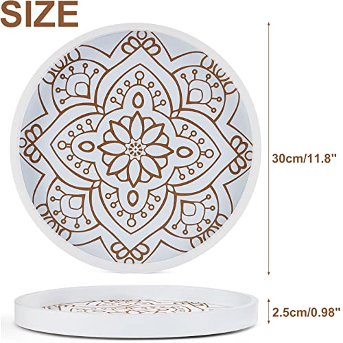 SimpleArt Wooden Serving Tray Round, Rustic Coffee Table Tray Farmhouse Tray Decor for Centerpiece Table Decorations,Kitchen Table Decor, Boho Ottoman Tray for Home White