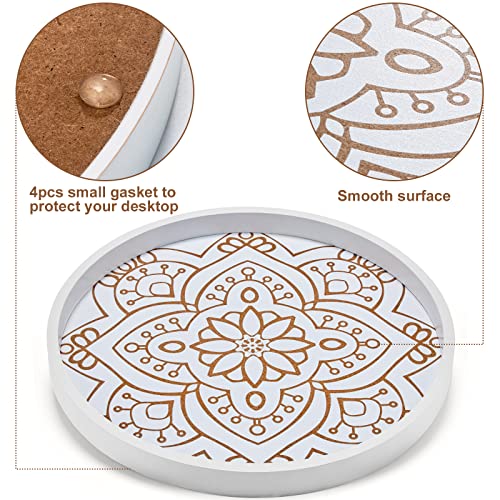 SimpleArt Wooden Serving Tray Round, Rustic Coffee Table Tray Farmhouse Tray Decor for Centerpiece Table Decorations,Kitchen Table Decor, Boho Ottoman Tray for Home White