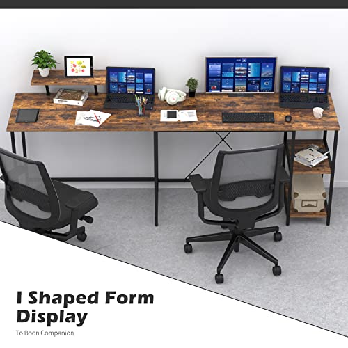OUTFINE L Shaped Desk Corner Desk Double Computer Desk Home Office Gaming Workstation with Storage Shelves and Monitor Stand