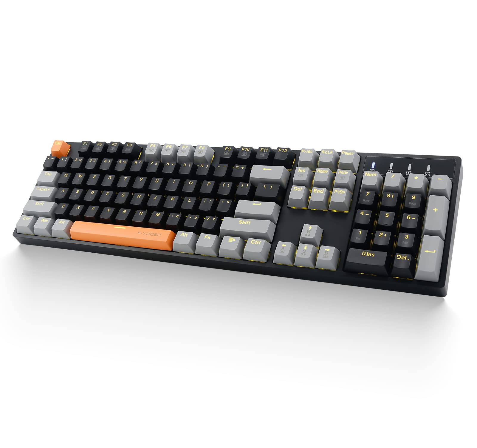 E-YOOSO Z-14 Mechanical Gaming Keyboard Brown Switches 104 Key, Full-Size Computer Keyboards, Solid Yellow Backlit Keyboard for PC Gamer, Black&Grey