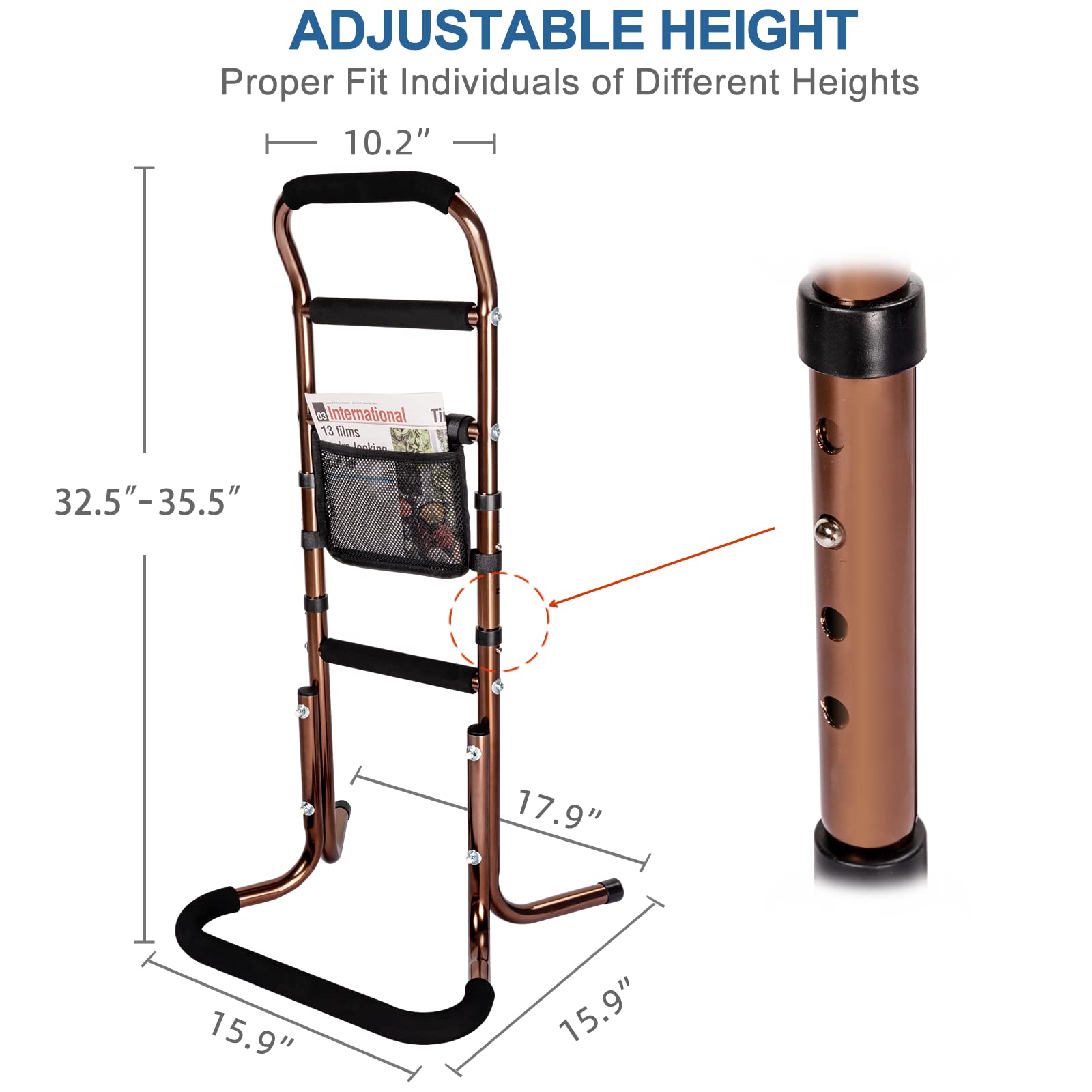 HEPO Chair Lift Assist Devices for Seniors with Multiple Handles, Height Adjustable Chair Stand Assist with Storage Pocket for Elderly Rise from Seated Position, Bed, Couch, Recliner Chair