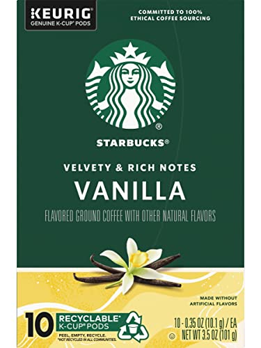 Starbucks Flavored Coffee K-Cup Pods, Vanilla Flavored Coffee, Made without Artificial Flavors, Keurig Genuine K-Cup Pods, 10 CT K-Cups/Box (Pack of 2 Boxes)