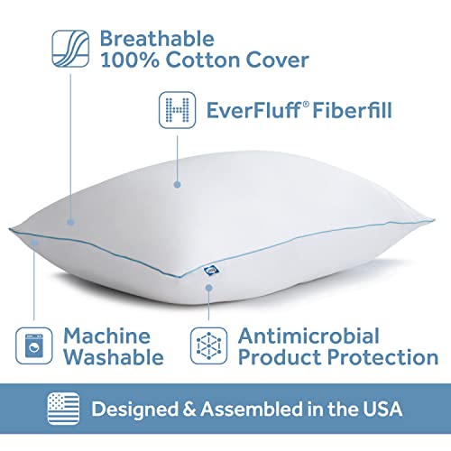 Sealy Pillow, Clean Luxury Slumber Bed Pillow with Hypoallergenic Fiberfill, King Pillows - 2 Pack