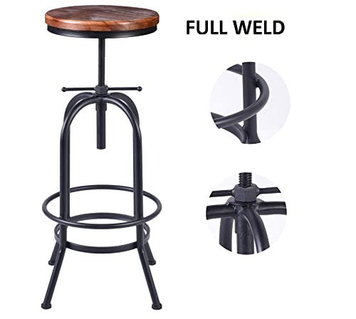 32 inch Vintage Industrial Bar Stool-Metal Wood Swivel Bar Stool-Retro Bar Height Stool-Counter Height Adjustable Kitchen Stools-Set of 2-Extra Tall Pub Height 26-32 Inch,Fully Welded(Black(2pcs))