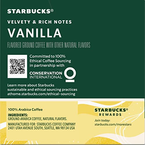 Starbucks Flavored Coffee K-Cup Pods, Vanilla Flavored Coffee, Made without Artificial Flavors, Keurig Genuine K-Cup Pods, 10 CT K-Cups/Box (Pack of 2 Boxes)