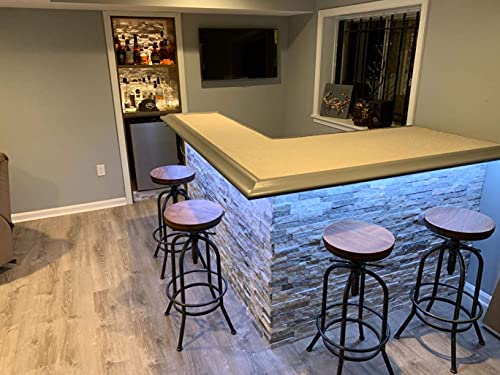 32 inch Vintage Industrial Bar Stool-Metal Wood Swivel Bar Stool-Retro Bar Height Stool-Counter Height Adjustable Kitchen Stools-Set of 2-Extra Tall Pub Height 26-32 Inch,Fully Welded(Black(2pcs))
