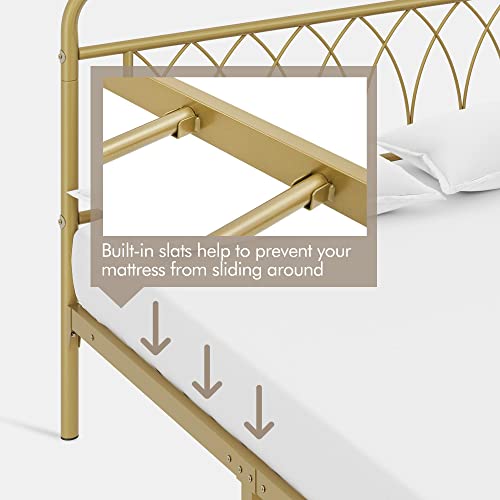Yaheetech Full Bed Frame Metal Platform Bed with Petal Accented Headboard/Footboard/14.4 Inch Under Bed Storage/No Box Spring Needed,Antique Gold