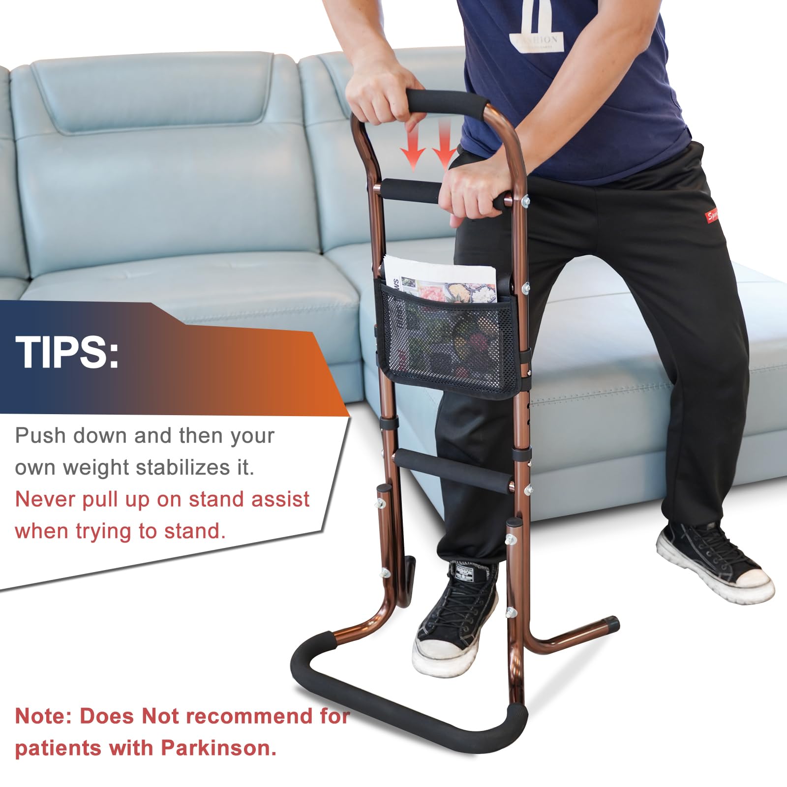 HEPO Chair Lift Assist Devices for Seniors with Multiple Handles, Height Adjustable Chair Stand Assist with Storage Pocket for Elderly Rise from Seated Position, Bed, Couch, Recliner Chair