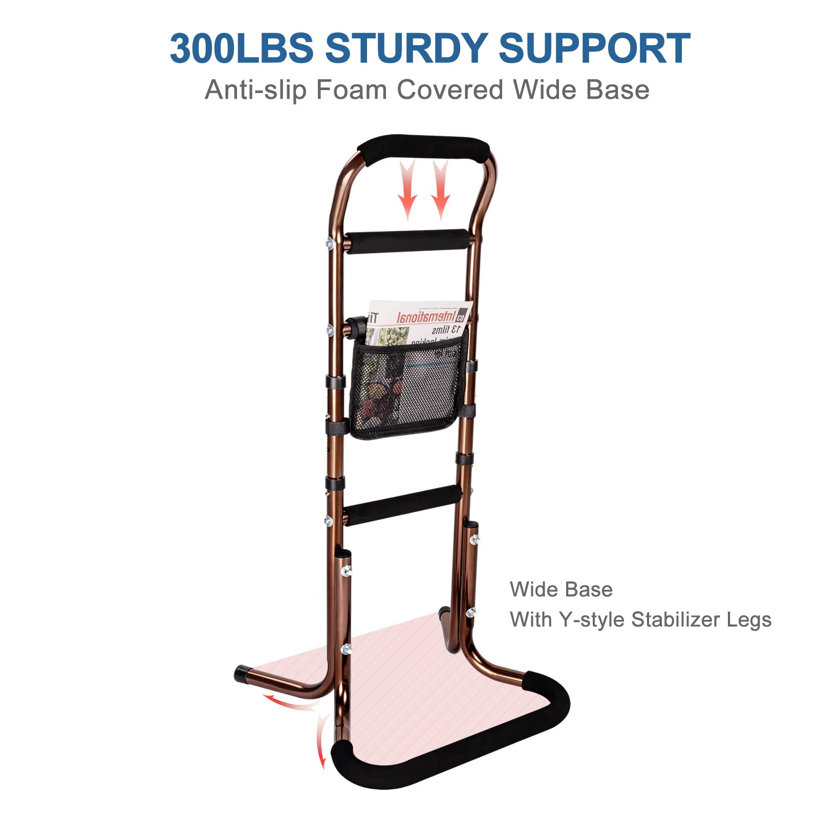 HEPO Chair Lift Assist Devices for Seniors with Multiple Handles, Height Adjustable Chair Stand Assist with Storage Pocket for Elderly Rise from Seated Position, Bed, Couch, Recliner Chair