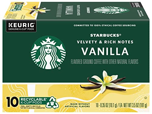 Starbucks Flavored Coffee K-Cup Pods, Vanilla Flavored Coffee, Made without Artificial Flavors, Keurig Genuine K-Cup Pods, 10 CT K-Cups/Box (Pack of 2 Boxes)
