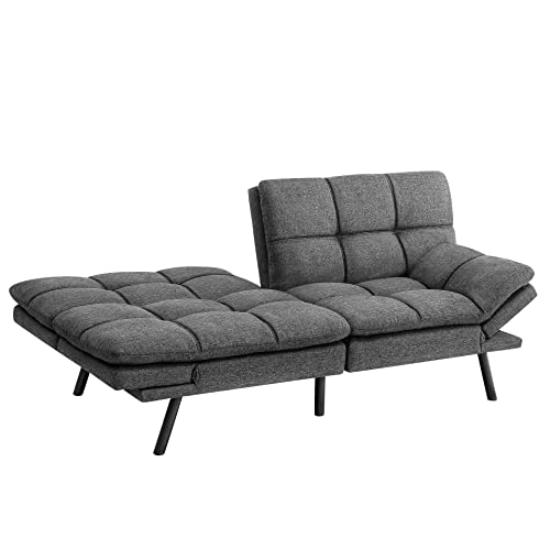 IULULU Sofa Bed, Modern Convertible Futon Sleeper Couch Daybed with Adjustable Armrests for Studio, Apartment, Office, Small Space, Compact Living Room, Grey