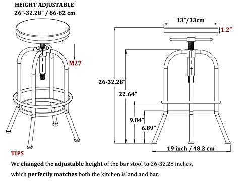 32 inch Vintage Industrial Bar Stool-Metal Wood Swivel Bar Stool-Retro Bar Height Stool-Counter Height Adjustable Kitchen Stools-Set of 2-Extra Tall Pub Height 26-32 Inch,Fully Welded(Black(2pcs))