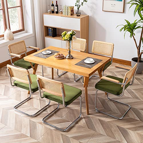 Zibeths Olive Green Dining Chairs, Cane Back Side Chairs with Armrest, Cesca Dining Chairs Set of 2, Velvet Upholstered and Chrome Legs for Dining Room, Living Room, Kitchen