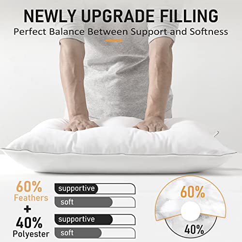 downluxe Premium Down Feather Pillow Luxury Hotel Collection - Bed Pillow for Sleeping with Silver Piped Edges, King Size (20"×36", Pack of 2)