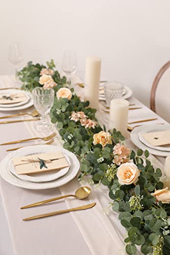 Serra Flora 6FT Artificial Flowers Eucalyptus Garland with Roses Flower Vine Greenery Hanging Plant for Wedding Party Arch Table Arrangement Indoor Outdoor Backdrop Wall Decor