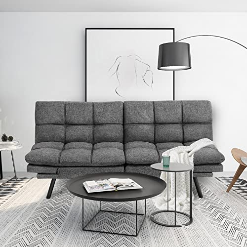 IULULU Sofa Bed, Modern Convertible Futon Sleeper Couch Daybed with Adjustable Armrests for Studio, Apartment, Office, Small Space, Compact Living Room, Grey