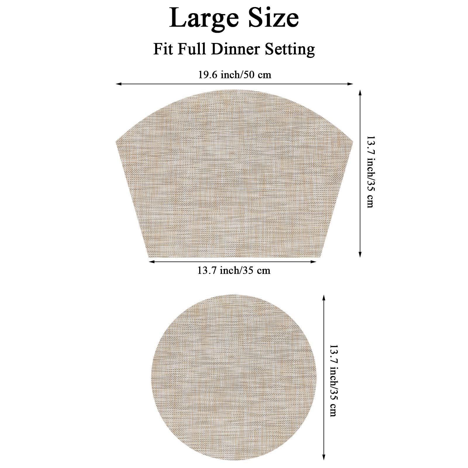 SHACOS Large Size Wedge Shape Placemats with Centerpiece Round Mat Set of 5 Round Table Place Mats Washable Dining Table Placemats Reversible, Beige