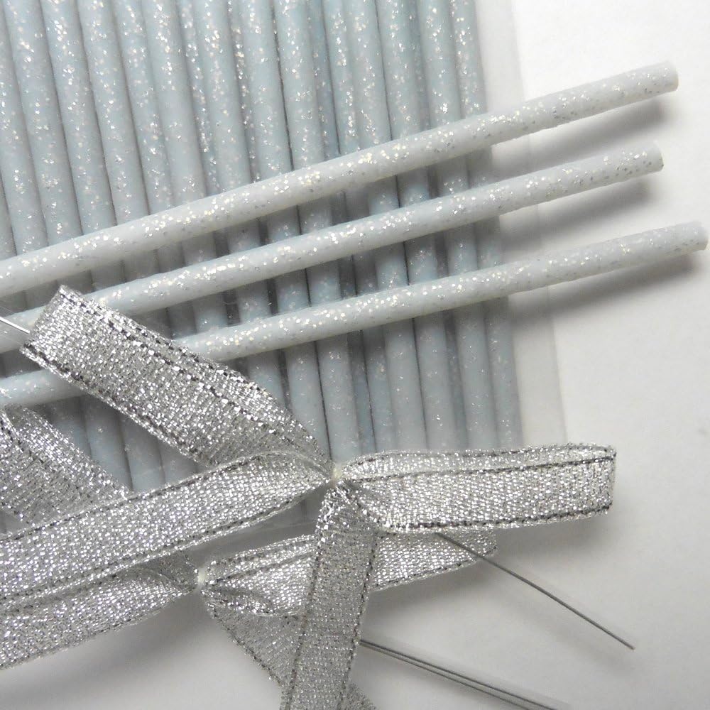 50pcs Silver Fairy Dust Glitter Plastic Sticks, 6" (150mm) x 5/32" (4.5mm)