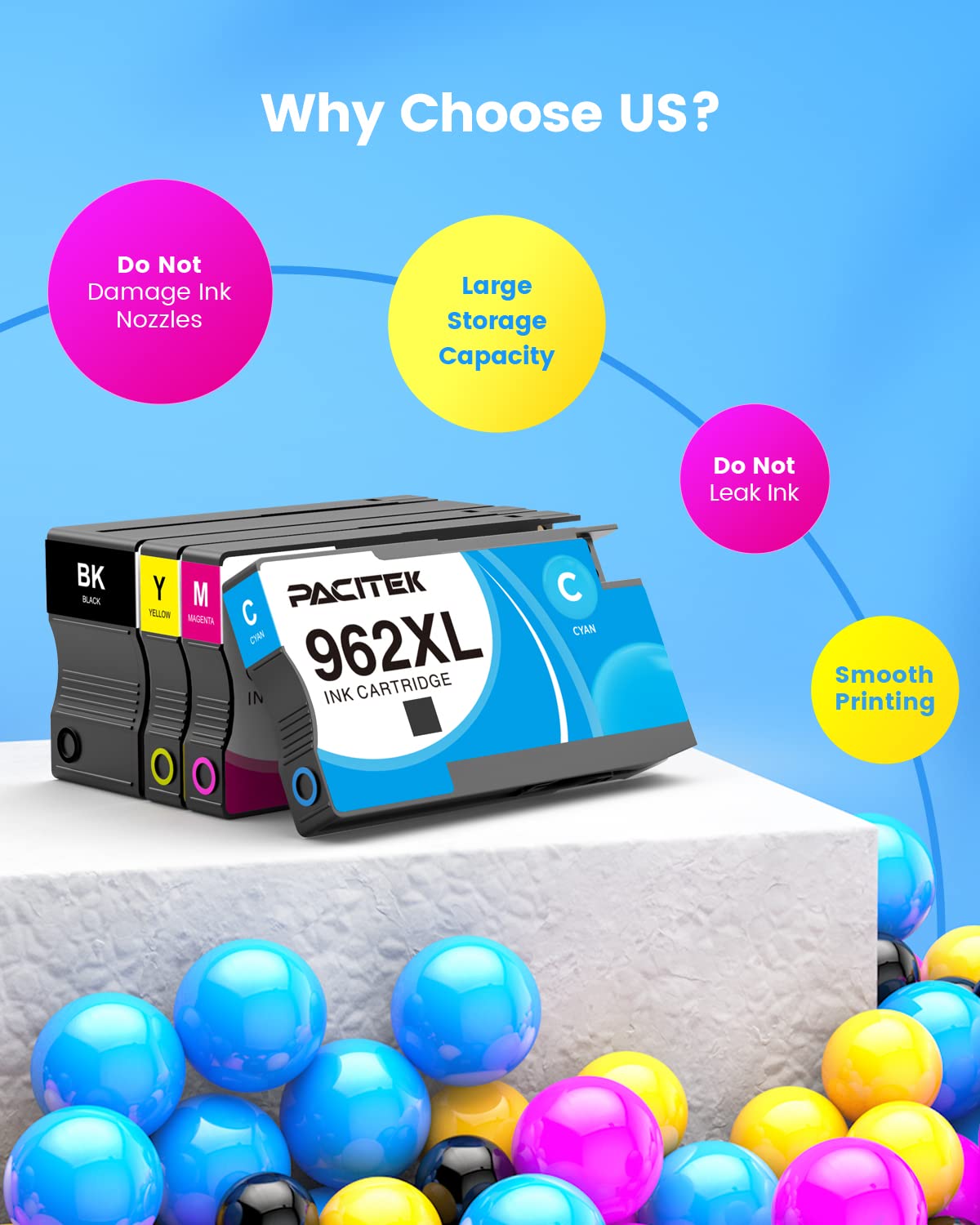 PACITEK 962XL Ink Cartridge Compatible with HP 962 Work for HP Officejet 9020 HP OfficeJet Pro 9010 9015 9012 9018 9020 9025 9027 9028 Printer, 4 Pack