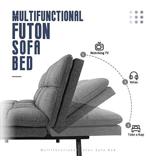 IULULU Sofa Bed, Modern Convertible Futon Sleeper Couch Daybed with Adjustable Armrests for Studio, Apartment, Office, Small Space, Compact Living Room, Grey