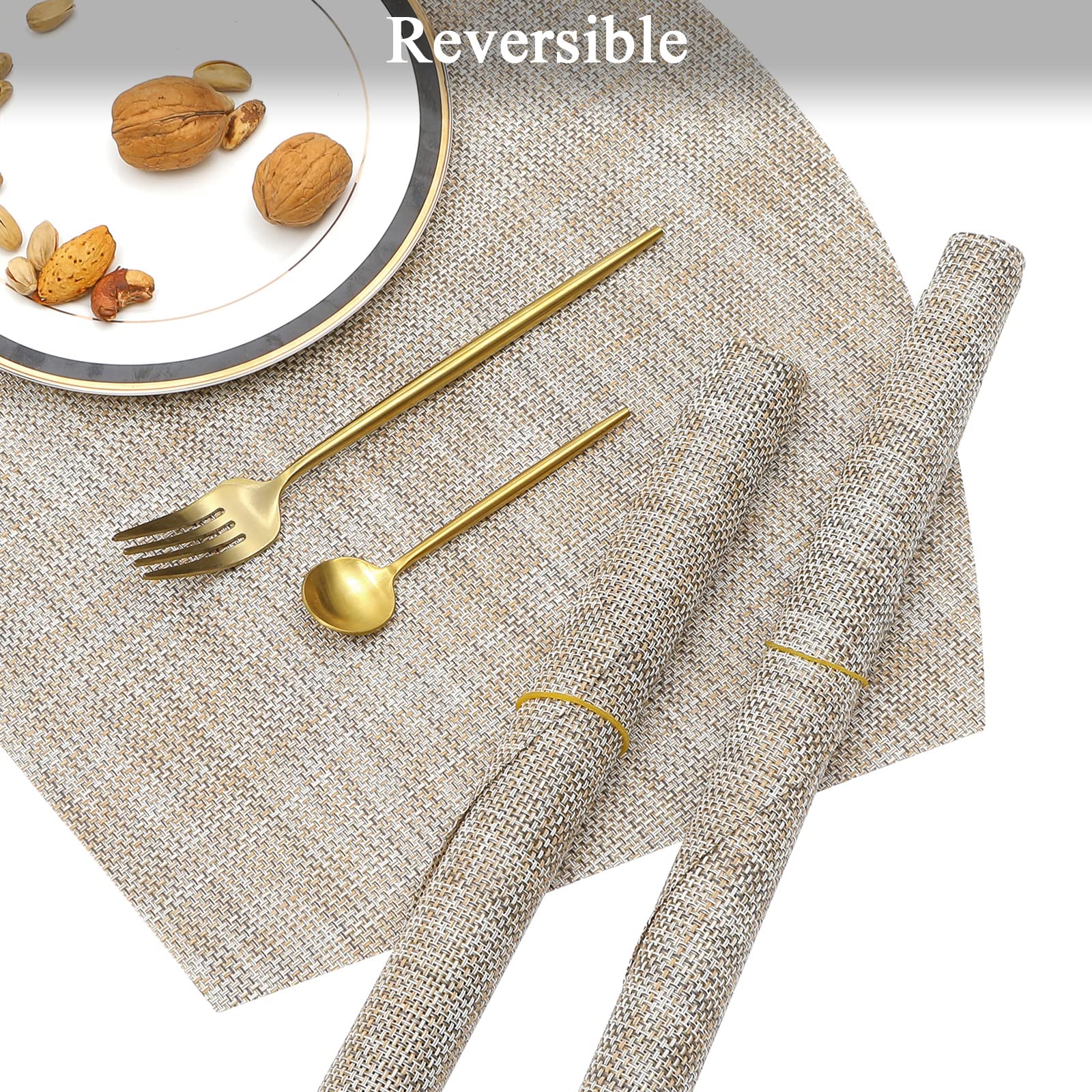 SHACOS Large Size Wedge Shape Placemats with Centerpiece Round Mat Set of 5 Round Table Place Mats Washable Dining Table Placemats Reversible, Beige