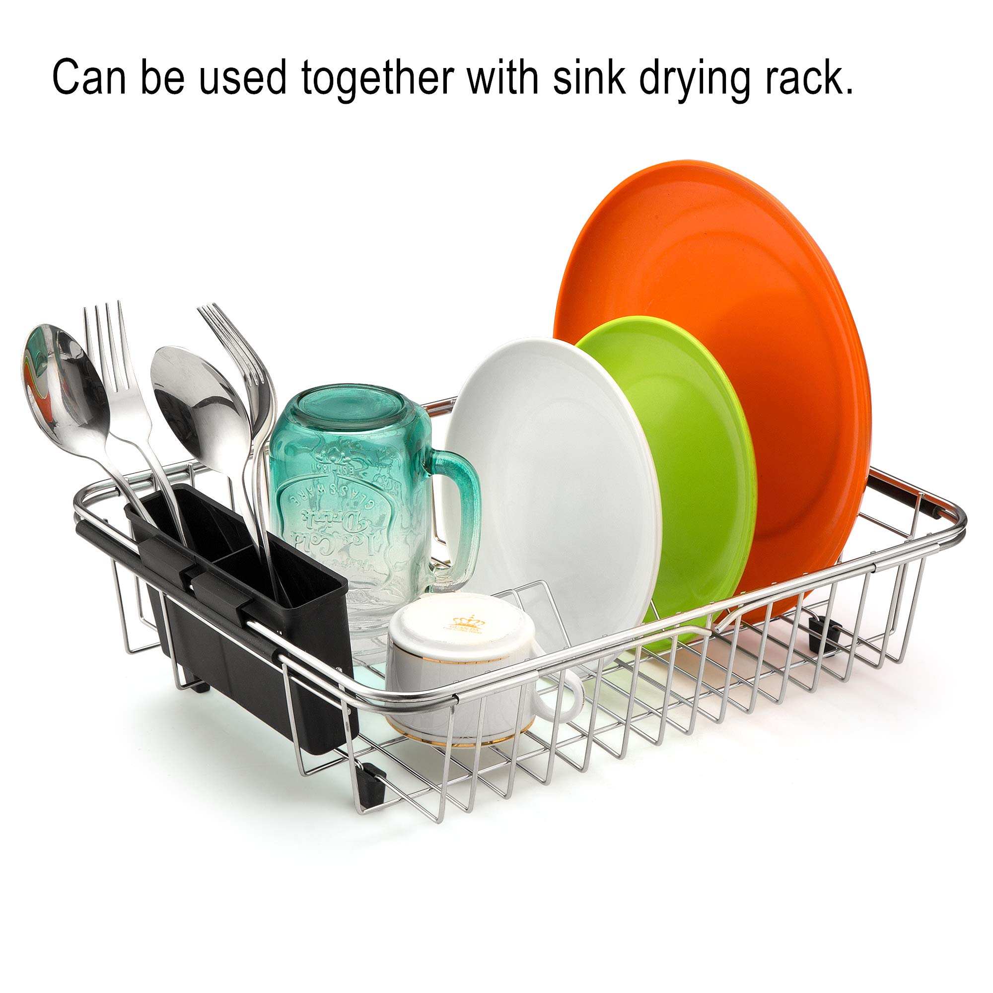 iPEGTOP Cutlery Utensil Silverware Drying Rack Basket Holder with Hooks - Flatware Storage Solution for Kitchen Dish Drainer Dish Drying Rack, Black