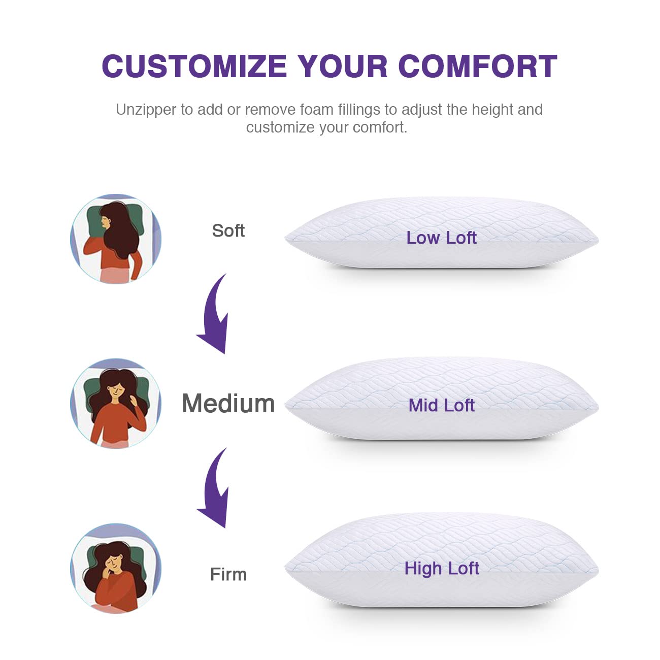 WISHSMILE Cooling King Size Pillows, Pillow King Size Set of 2 Shredded Memory Foam, Cool Cold for Sleeping with Zipper, Adjustable Firmness to Hot, Side, Back and Stomach Sleepers, 2 Pack, 20x36