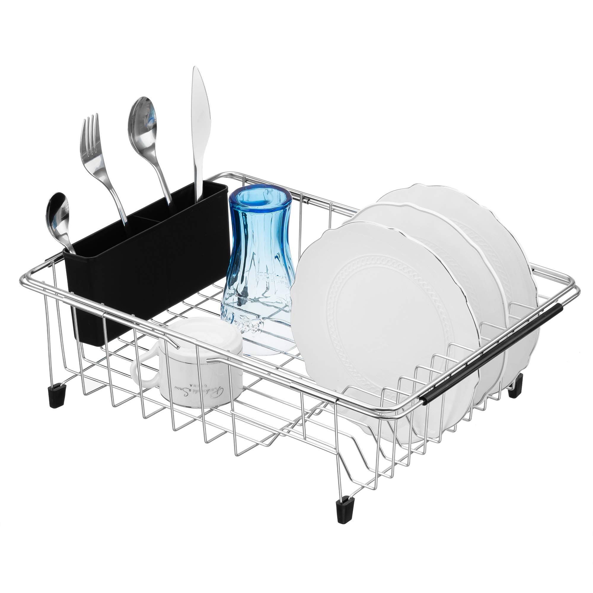 iPEGTOP Cutlery Utensil Silverware Drying Rack Basket Holder with Hooks - Flatware Storage Solution for Kitchen Dish Drainer Dish Drying Rack, Black
