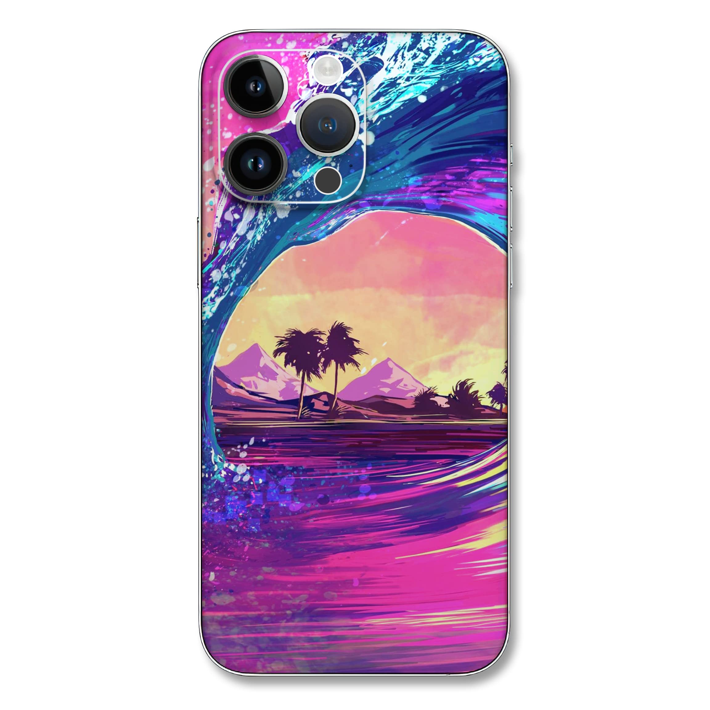 HK Studio Hippie Wave Skin Decal (Not Case) for iPhone 14 Pro Max - No Bubble, Slim, Waterproof - Protecting & Personalizing iPhone's Back, Camera, Frame Pink