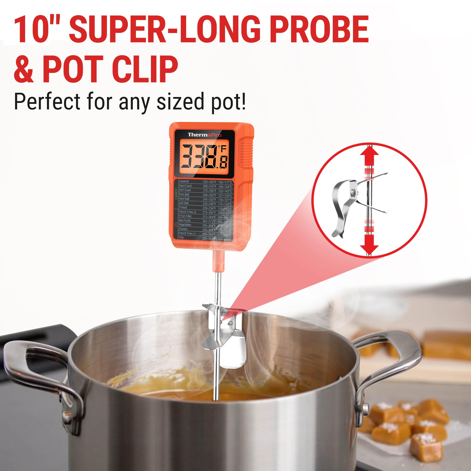 ThermoPro TP510 Waterproof Digital Candy Thermometer with Pot Clip, 8" Long Probe Instant Read Food Cooking Meat Thermometer for Grilling Smoker BBQ Deep Fry Oil Thermometer