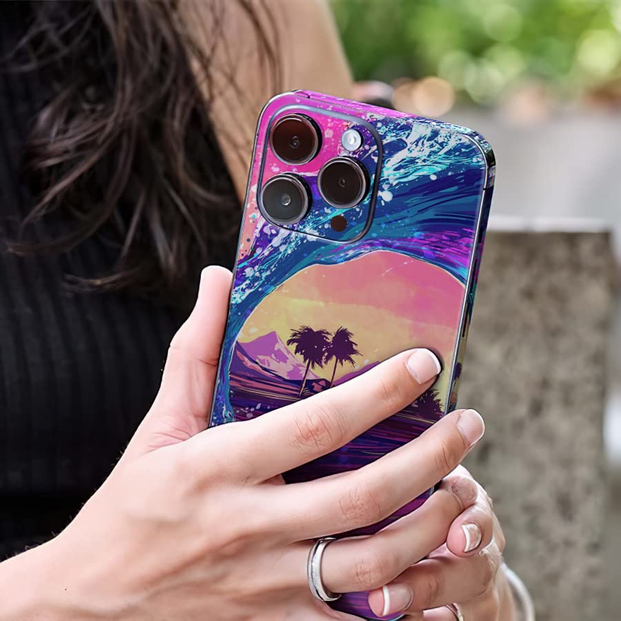 HK Studio Hippie Wave Skin Decal (Not Case) for iPhone 14 Pro Max - No Bubble, Slim, Waterproof - Protecting & Personalizing iPhone's Back, Camera, Frame Pink