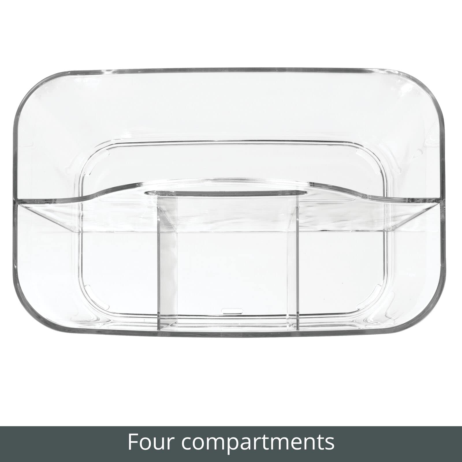 mDesign Plastic Cutlery Storage Organizer Caddy Bin Tote with Handle - Kitchen Cabinet Divided Pantry Basket for Forks, Knives, Spoons, Napkins, Indoor/Outdoor Use, Lumiere Collection, Clear