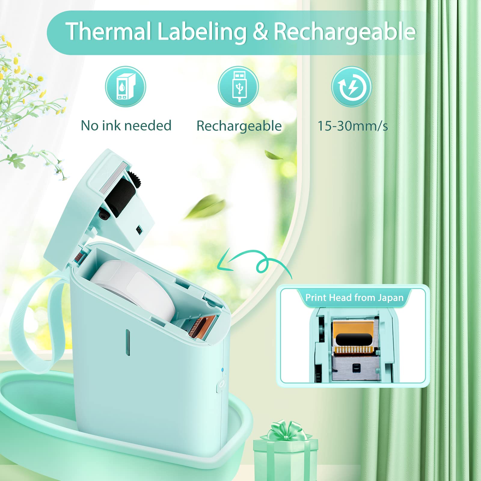 Label Maker Machine, D11 Portable Bluetooth Printer for Labeling, Home, Office, Organization, Mini Label Maker Machine with Tape, Multiple Templates Available for Phone, Handheld Labeler, Green