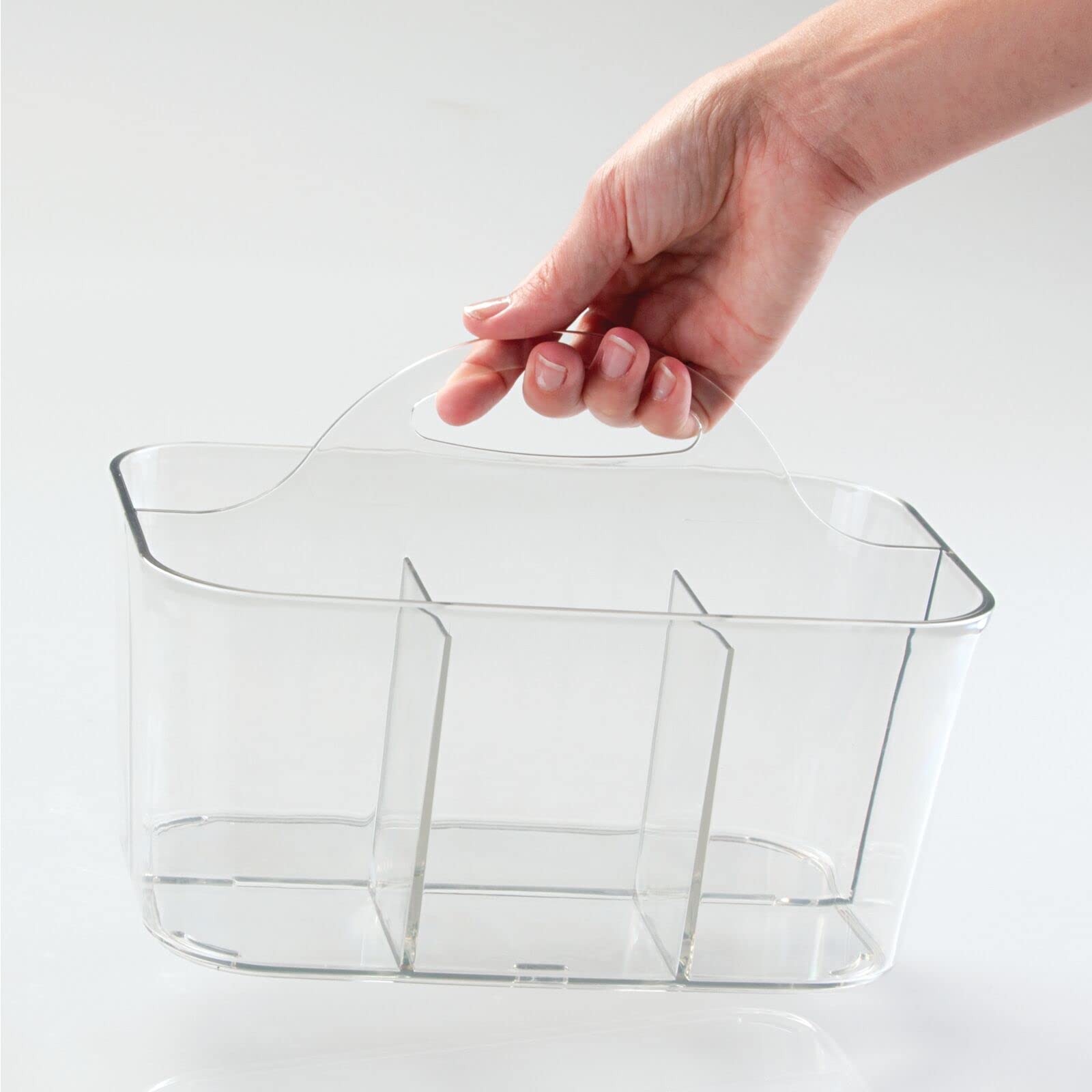 mDesign Plastic Cutlery Storage Organizer Caddy Bin Tote with Handle - Kitchen Cabinet Divided Pantry Basket for Forks, Knives, Spoons, Napkins, Indoor/Outdoor Use, Lumiere Collection, Clear