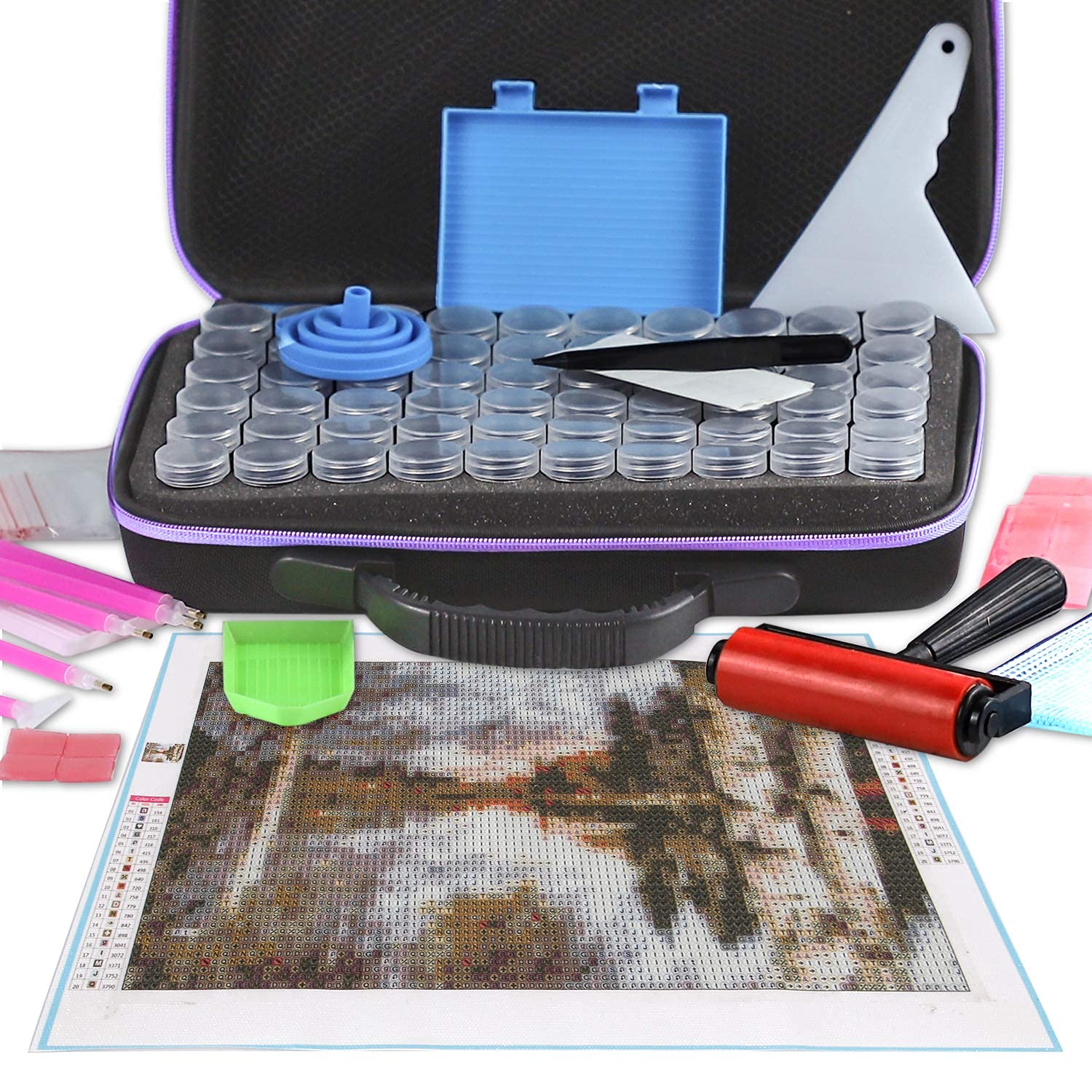 Diamond Painting Storage Containers,60 Slots Diamond Storage Box with Tools,Portable Bead Storage Container,Diamond Painting Accessories kit.