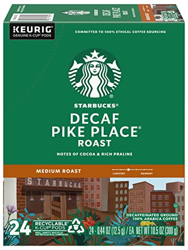 Starbucks Coffee K-Cup Pods, Decaf Pike Place Roast, Medium Roast Decaffeinated Coffee, Keurig Genuine K-Cup Pods, 24 CT K-Cups Per Box (Pack of 1 Box)
