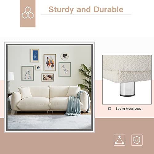 Hommoo Mid Century Modern Couch for Living Room Bedroom,Soft Loveseat Sofa, Sherpa Sofa with Metal Legs, Comfy Couch, 87" W Small Couch for Small Space with Pillows White