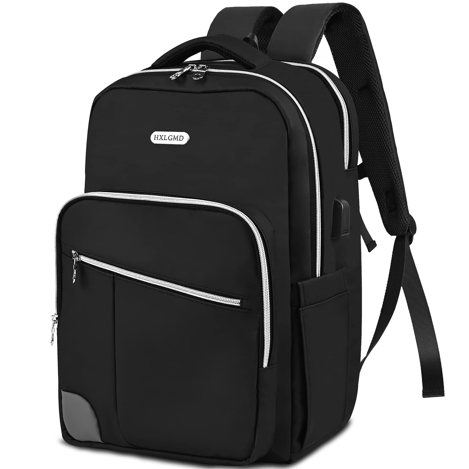 Business Laptop Backpack for Men with USB Charging Port, Durable Water Resistant College School Bookbag Travel Computer Backpack with Laptop Compartment Fits Up to 17 Inch Laptop Notebook, Black